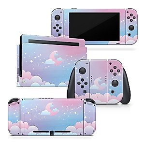 TACKY DESIGN Clouds Skin Compatible with Nintendo Switch Skins Decal, Stickers Blue Pastel Starry Sky Vinyl 3M Moon Full wrap Cover (Blue Pink Gradient)