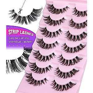 False Lashes Clear Band Eyelashes Natural Cat Eye Lashes Wispy Fake Eyelashes 16mm Fluffy Mink Lashes Pack 7 Pairs by Yawamica