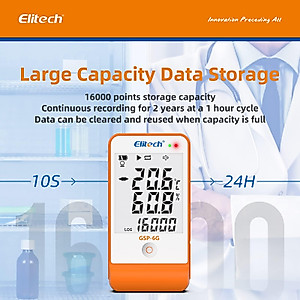 Elitech Digital Temperature Humidity Data Logger Medical Refrigerator Thermometer Vaccine Fridge Temperature Monitor Max Min Value GSP-6G