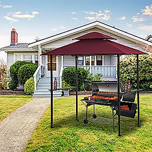 8x5Ft Grill Gazebo Replacement Canopy,Double Tiered BBQ Tent Roof Top Cover,Burgundy