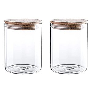 WHOLE HOUSEWARES 24 oz Clear Canister Set with Beech Wood Lids | 2 pcs Food Storage Canister for Kitchen & Pantry Organization and Storage | Ideal for Grains, Sugar, Spices & Herbs