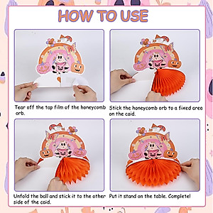 kreat4joy 8pcs Groovy Halloween Honeycomb Centerpieces, Halloween Baby Shower Birthday Decorations Honeycomb Centerpieces Double Sided Printing for Spooky One Two Spooky Four Ever Spooky Party