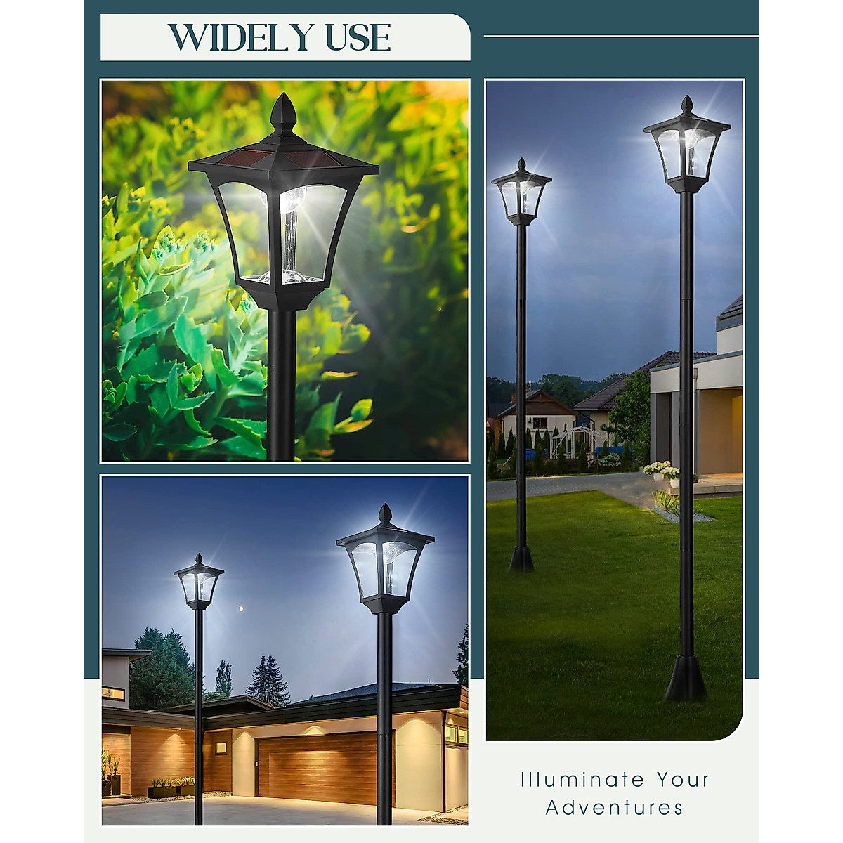 Seovix 70" Solar Lamp Post Lights Outdoor Waterproof IP65, Solar Lamp Posts Outdoor Lighting, LED Solar Pole Light for Garden, Lawn, Pathway, Driveway, 1-842-108