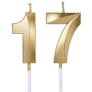Gold 17th & 71st Birthday Candles for Cakes, Number 17 71 Glitter Candle Cake Topper for Party Anniversary Wedding Celebration Decoration