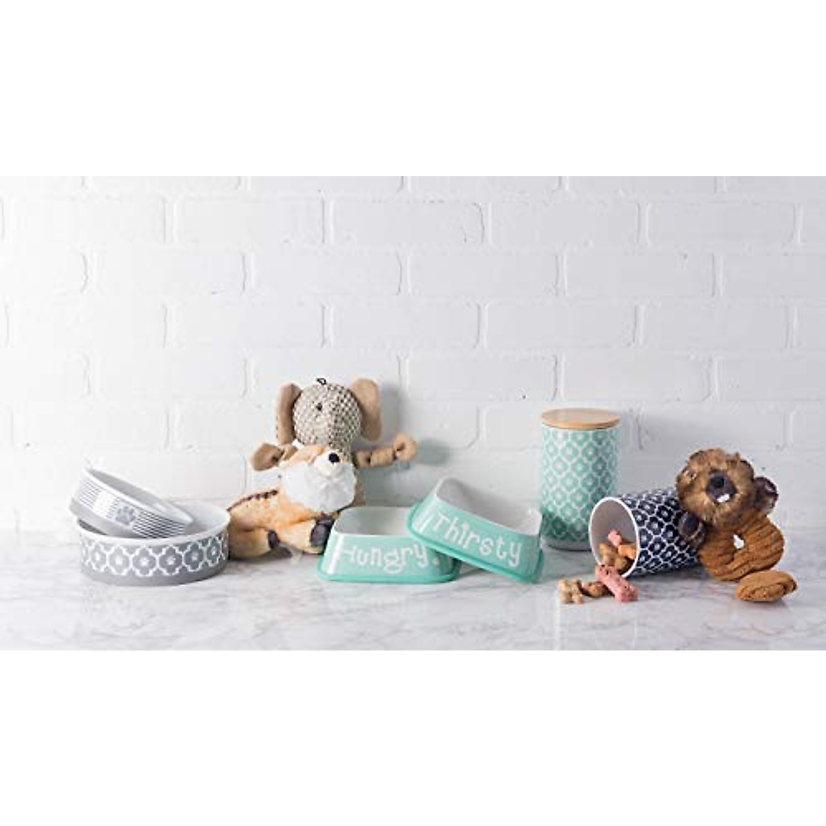 Bone Dry Lattice Pet Bowl, Removable Silicone Ring Creates Non-Slip Bottom for Secure Feeding & Less Mess, Microwave & Dishwasher Safe, Medium Set, 6x2", Gray, 2 Count