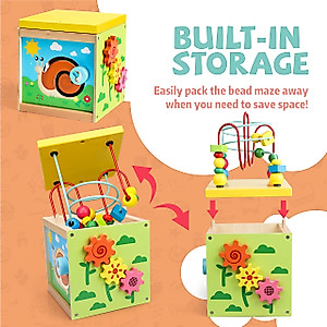 TOY Life Wooden Baby Activity Cube for Toddlers 1-3 Activity Cube Learning Toys for 1 Year Old With Busy Cube Bead Maze for Toddlers 1-3 Educational Toys for 1+ Year old 9 10 Month Old Baby Toys Gifts