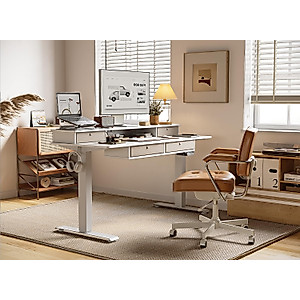 BANTI Height Adjustable Electric Standing Desk with 4 Drawers, 48 x 24 Inch Table with Storage Shelf, Sit Stand Desk, White Top