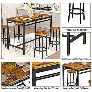 tantohom Dining Table Set for 4, Metal Frame Modern Wood Bar Table and Chairs Set, Kitchen Table and Chairs for 11 for Space Saving