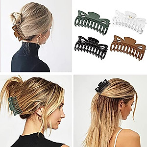 79Style Large Banana Hair Clips for Women - Jumbo Plastic Hair Claws and Extra Long Jaw Barrettes for Thick, Long Hair (Coffee-4Pcs-4.7Inch)