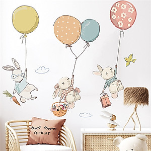 Bunny and Balloon Wall Sticker Suitable for Bedroom, Wall, Living Room, Kindergarten, Children's Room, New Home Decoration, Removable Wall Sticker Decoration (Bunny and Balloon 2)