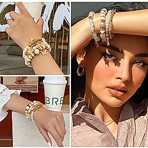 FAXHION Bohemian Bracelets for Women Girls, Gold Beaded Stackable Stretch Bracelet Set, Butterfly Elastic Colorful Charm Bracelets Boho Jewelry (B-bracelet set-4pcs)