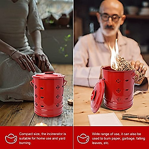 DOITOOL Rest Cloud Money Burning Pot with Hook Burn Incinerator Cage Pit Enamel Garden Cage Enamel Burner Bucket for Garden Leaf Trash Wood Backyard Bonfire Red Tabletop Fireplace