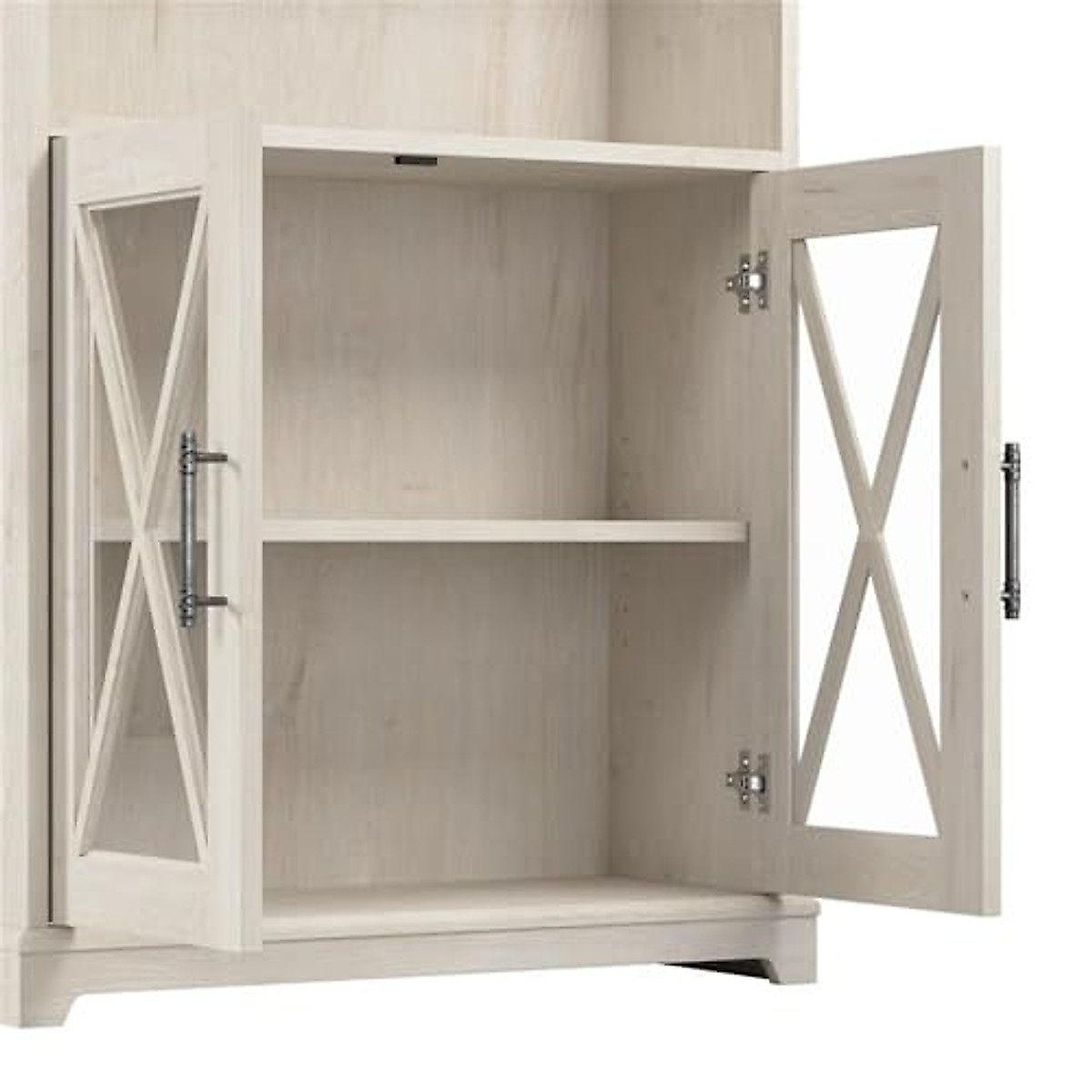 Bush Furniture Lennox Tall 5 Shelf Bookcase with Glass Doors in Linen White Oak | Farmhouse Bookshelf Cabinet for Living Room and Home Office