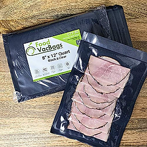 50 Quart 8" X 12" FoodVacBags Black Back Clear Front Vacuum Seal Bag Pouch, Pre-cut, Foodsaver Compatible, Perfect for Display