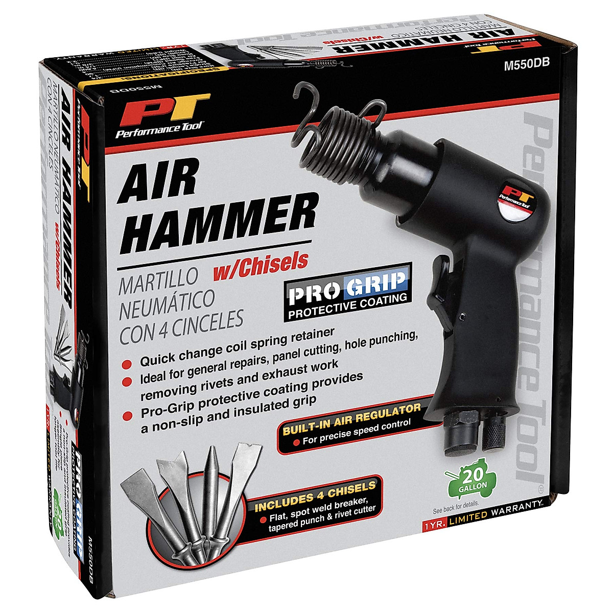 Performance Tool M550DB Air Hammer With 4 Chisels