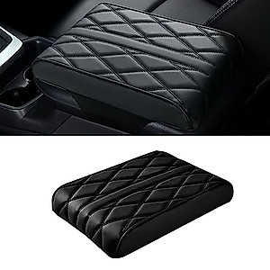 Dewkou Pack-1 Car Armrest Box Pad, Memory Foam Leather Car Center Console Cover, Universal Armrest Box Mat Armrest Cushion, Suitable for Most Vehicles, SUVs, Trucks, Cars (Black)