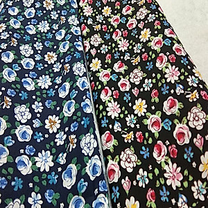 PUMCRAFT Sewing Fabric 100% Plain Cotton Poplin Black Colorful Flower and Navy Blue FlowerPrinted Cotton Poplin Fabric 50x140cm Tree Fabric Patchwork - 50cm - 140cm Fabric Patchwork Craft