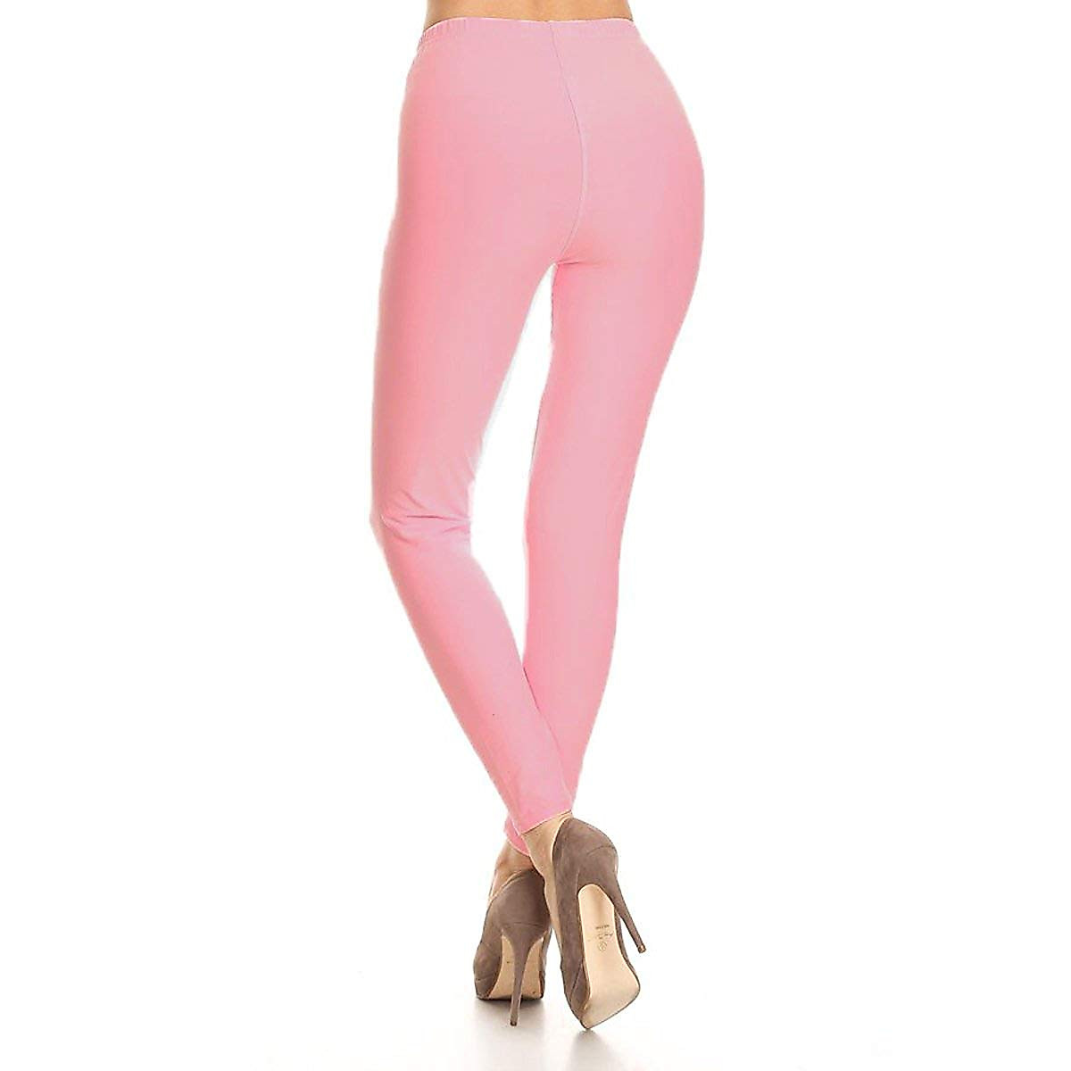 Leggings Depot Womens 1" Waistband High Waisted Solid Leggings Pants (Full Length, Pink, 1X-3X)