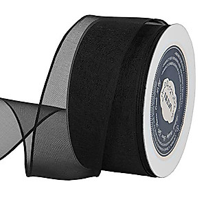 VATIN Christmas Ribbon Sheer Organza Wired Ribbon 1-1/2 inch 25 Yards (75Ft) -Black ,Perfect for Making Bows and Wreaths
