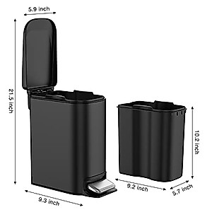 BETHEBEST 6 Liter/1.6 Gallon Bathroom Trash Can with Soft Close Lid, Small Step Trash Can with Removeble Wastebasket,Stainless Steel Garbage Can for Bathroom,Bedroom,Office (Black)