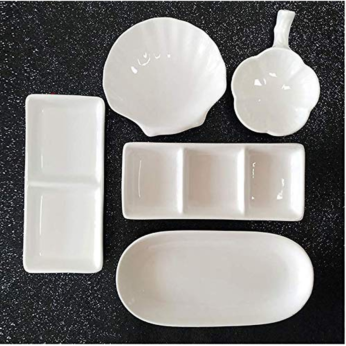 Sauce Dish,Dip/Dipping Bowls Set of 6, White Porcelain Dipping Sauce Bowls/Dishes for Sushi Tomato Sauce, Soy Sauce, Ketchup,Honey Mustard,BBQ Sauce or Seasoning (Shell shape- 2 Oz)