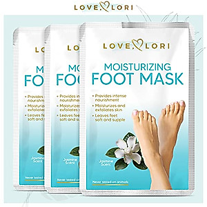 LOVE, LORI Foot Mask Moisturizing 3 Pairs Ultra Hydrating Foot Mask for Dry Cracked Feet, (NON-PEEL) with Hyaluronic Acid, Shea Butter & Coconut Oil – Great Self Care Gifts for Women & Men