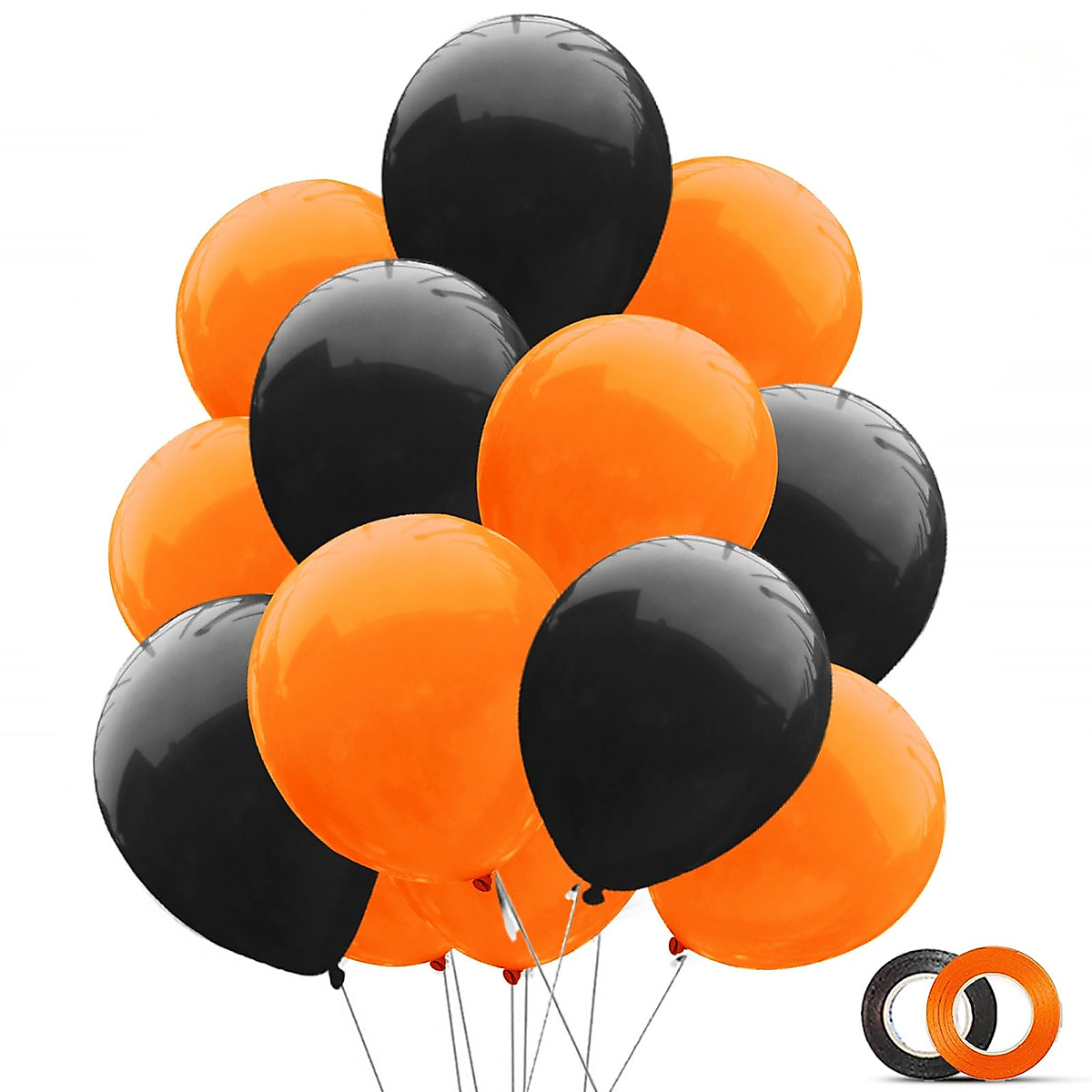 100pcs 12inch Halloween Balloons (Orange and Black Balloons). EUFARS Thicken Latex Matte Balloons for Halloween Decorations