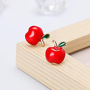 Small Apple Stud Earrings Cute Fruit Red Enamel Statement Earring Studs Posts Fashion Jewelry Gifts for Women Girls Christmas Eve Xmas