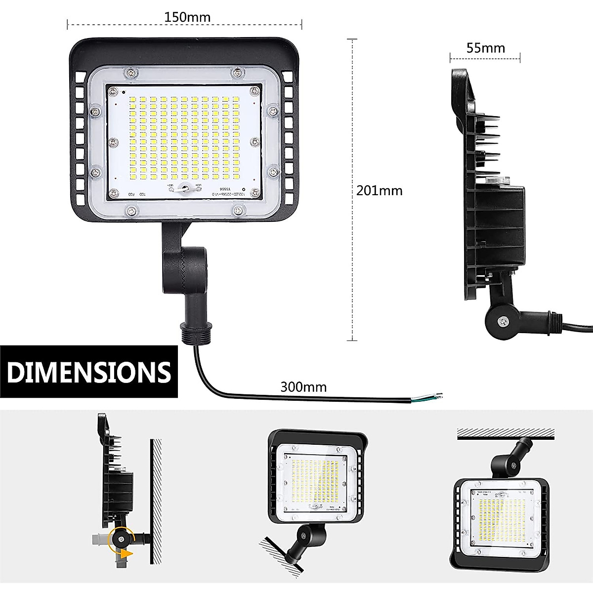 PBYBGB 60W LED Flood Light Outdoor for Dusk to Dawn, Super Bright 7500LM Security Lights, Adjustable Knuckle Mount,5000K Daylight IP65 Waterproof Floodlights for Yard, Garden, Garages,Parking Lot