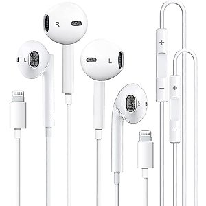 2 Pack Apple Earbuds, iPhone Headphones Wired with Lightning Connector (Built-in Microphone & Volume Control & Support Call) [MFi Certified] for iPhone 14/13/12/11/XR/XS/X/8/7/SE, Support All iOS