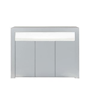 Yone jx je Living Room Sideboard Storage Cabinet Black High Gloss with LED Light, Modern Kitchen Unit Cupboard Buffet Wooden Storage Display Cabinet TV Stand with 3 Doors for Hallway Dining Room