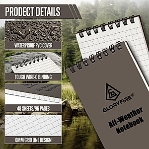 GLORYFIRE Waterproof Notebook Tactical All-Weather Spiral Memo Paper Notepad with Waterproof Grid Paper for Outdoor Activities Recording 3"x5" (5pcs)