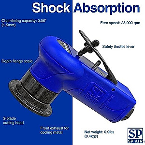 SP Air Mini Pneumatic Straight Chamfer Cut Portable Handheld Beveling Tool for 45-degree arc burr trimming, Inner Hole and Metal Edge Deburring| Blue, (SP-7252F-V2)