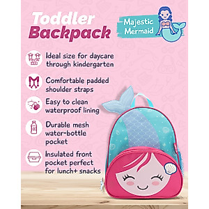 JOY2B Toddler Backpack for Girls and Boys - Mermaid Backpack for Girls and Boys - Kids Backpack for School Camp Travel - Preschool Backpack with Water Bottle Holder - Majestic Mermaid
