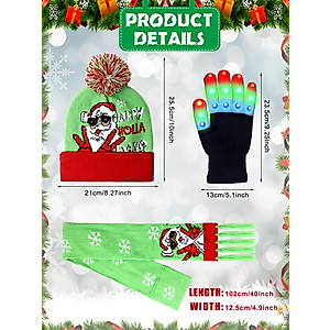 Eurzom 3 Pieces LED Light up Christmas Hat Xmas Light up Scarf Gloves Set Holiday Christmas Hat Beanie Knit Cap for Christmas Party (Sunglasses)
