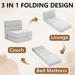 VINYUSE Folding Sofa Bed,Convertible Sleeper Chair Floor Couch,7 inch High Resilience Memory Foam, Futon Sofa Sleeper Chair with Washable Cover for Living Room/Bedroom 76" x 29" x 7",Grey