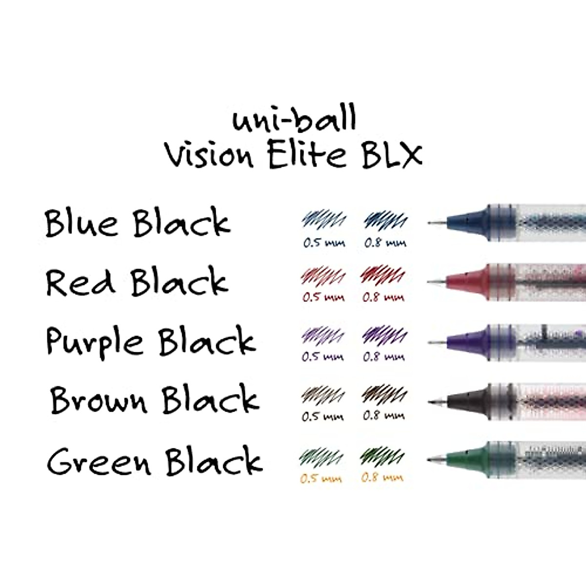 uni-ball Vision Elite BLX Infusion Rollerball Pens Bold Point, 0.8mm, Assorted, 5 Pack