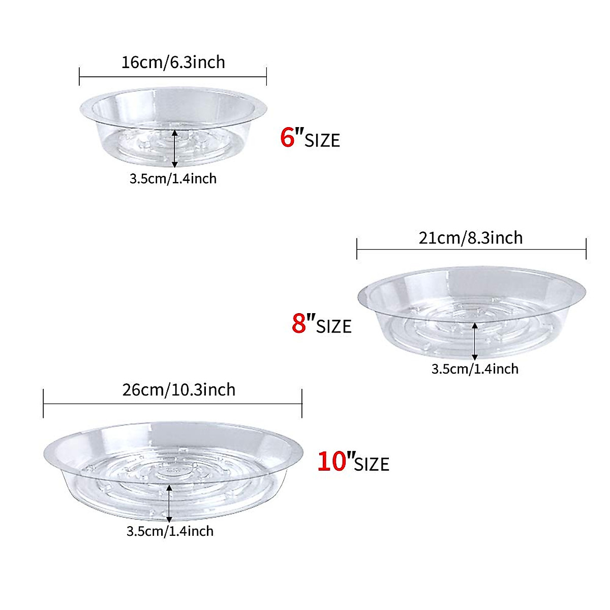 Tecmisse 25 Pack Clear Plastic Plant Saucer Drip Trays, Large Plant Plate Dish, Plastic Plant Pot Saucers Flower Pot Set for Indoor Flower Pots and Planters, Assorted Sizes(6, 8, 10 Inch)