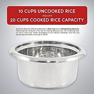 Elite Gourmet ERC2010B# Electric 10 Cup Rice Cooker with 304 Surgical Grade Stainless Steel Inner Pot Makes Soups, Stews, Grains, Cereals, Keep Warm Feature, 10 cups cooked (5 Cups uncooked), Black