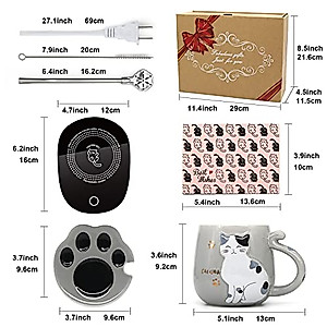 Cat Coffee Mug Warmer ,Smart Coffee Mug Warmer,Cute Cat Paw Mug Set,Novelty Coffee Mugs Mug Warmer for Desk Auto Shut Off Coffee Warmer Plate for Coffee,Tea,Water,Milk, Birthday Gift Box Grey