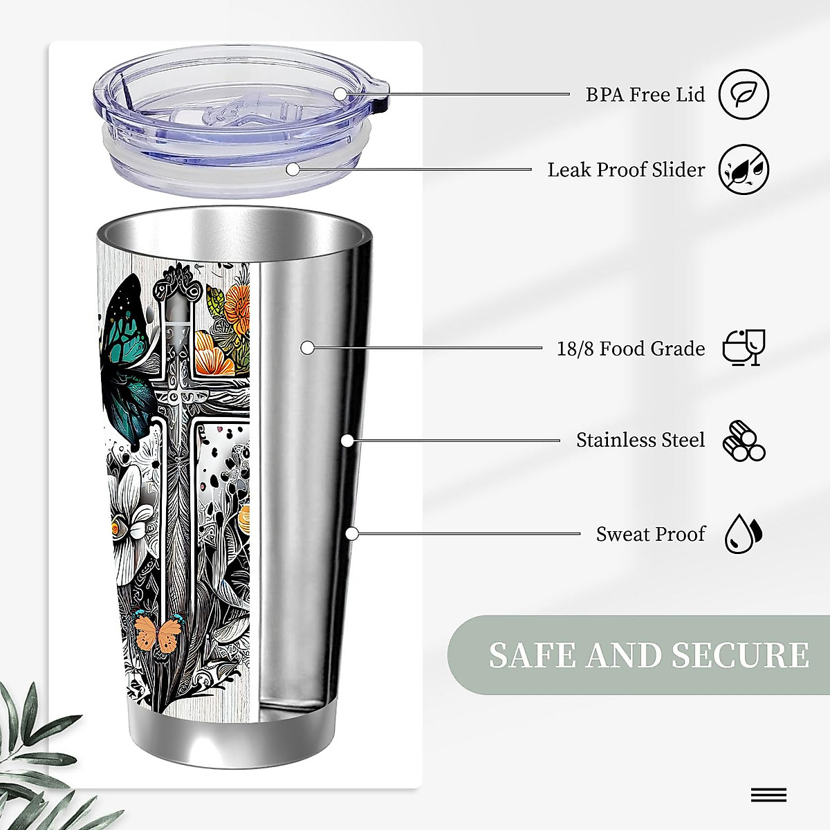 CYYFXKA Jesus Cross Tumbler 20 oz, Christian Gifts for Women, Stainless Steel Vacuum Insulated Coffee Cup with Lid and Straw Double Wall Travel Mug for Hot and Cold Drinks