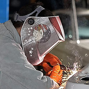 Jackson Safety Premium Auto Darkening Welding Helmet 4/5-13 Shade Range, 1/1/1/1 Optical Clarity, 1/25,000 sec. Response Time, 370 Speed Dial Headgear, Freedom Graphics, Red/White/Blue, 47103