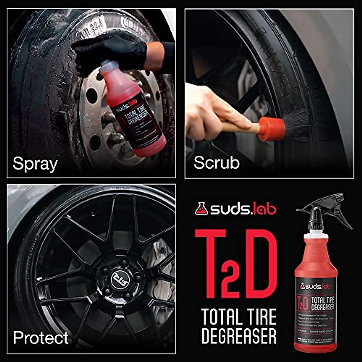 Suds Lab T2D Tire and Rubber Degreaser and Cleaner, Works to Remove Grease, Road Grime and Oil Stains from Tires and Rubber Trim - 32 oz