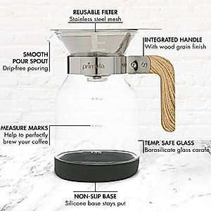 Primula Coffee Dripper Pour Over Maker Brewer Pot, Borosilicate Glass, Easy to Use and Clean, 36 oz, Light Wood