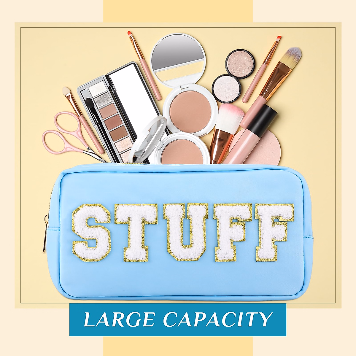 4 Pcs Preppy Makeup Bag Chenille Letter Nylon Cosmetic Bag Makeup Bag Toiletry Cosmetic Case Preppy Bag with Zipper Stuff Bag Cosmetic Pouch Makeup Pouch for Women Teen Girl (Pastel Colors)