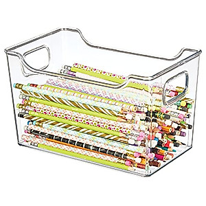 mDesign Deep Plastic Office Storage Bins with Handles for Organization in Filing Cabinet, Closet, or Desk Drawers, Organizer for Notes, Pens, Pencils, and Staples - Ligne Collection - 8 Pack - Clear