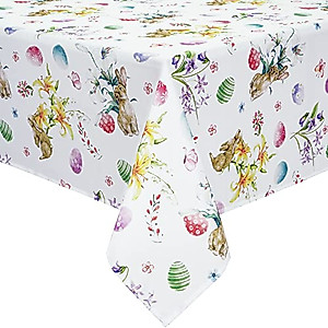 Easter Tablecloth, Bunny Eggs Table Clothes for Outdoor, Rectangular Spring Flower Colorful Table Cover, Waterproof Washable Table Cloth for Easter Dinner, Kitchen, Party Decor, 55 x 55 Inch