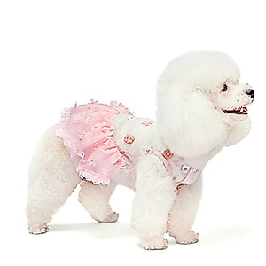 Dogs Wedding Dresses Flower Tutu Skirt with Detachable Train for Small Medium Dog Pet Outfit Formal Apparel Princess Clothes for Birthday Party Costume (Pink Set, XL)