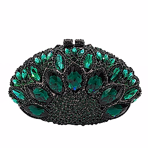 Boutique De FGG Women Peacock Clutch Crystal Evening Bags Bridal Wedding Rhinestone Handbags Cocktail Purse (Small,Green)