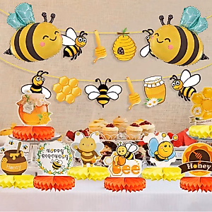 SAMOKA Bee Balloons,4 PCS 31 Inch Cute Smile Face Mylar Foil Bee Balloons Birthday Party Decorations,Bee Theme Birthday Supplies Party Decorations Baby Shower